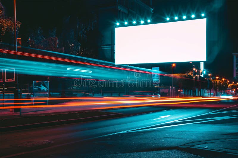 Blank Advertisement Board on the Road in the Nighttime Stock ...