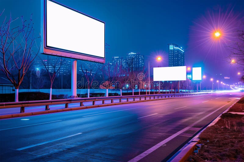 Blank Advertisement Board on the Road in the Nighttime Stock ...