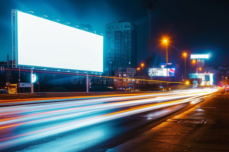 Blank Advertisement Board on the Road in the Nighttime Stock ...