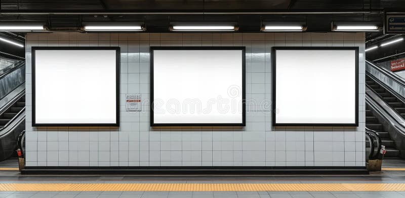 Blank Advertisement Posters Mockup on Underground Subway Platform Stock Illustration ...