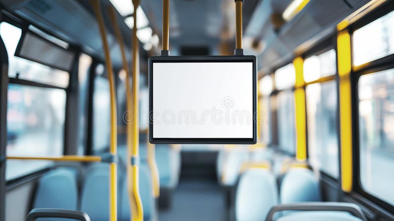 Blank Advertisement Screen Hanging Inside Public Bus with Empty Seats ...
