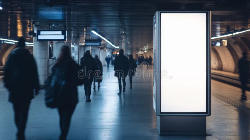 Blank Advertisement Sign in Subway Station with People Walking Stock ...