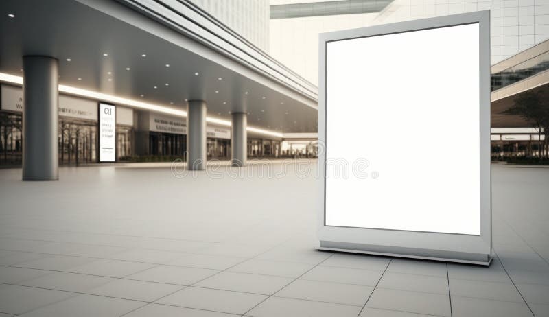 Blank Advertising Banner on Mall Background, Mockup Stock Illustration ...