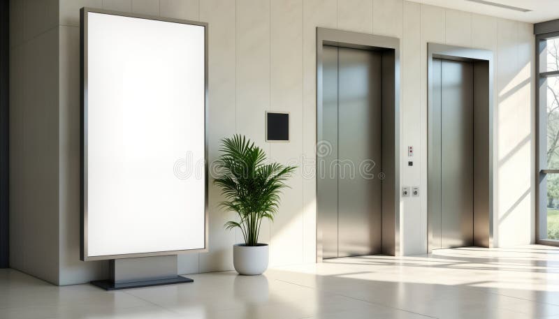Blank Advertising Billboard in Modern Office Building Elevator Lobby ...