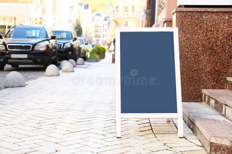 Blank Advertising Board on City Street Stock Photo - Image of eating ...