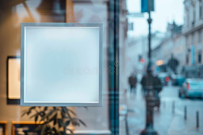 Blank Advertising Board in a Shop Window Stock Image - Image of ...