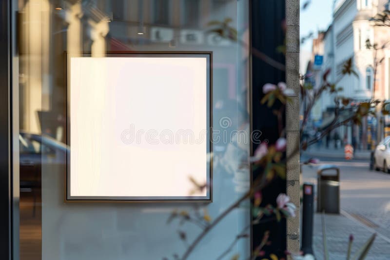 Blank Advertising Board in a Shop Window Stock Image - Image of ...