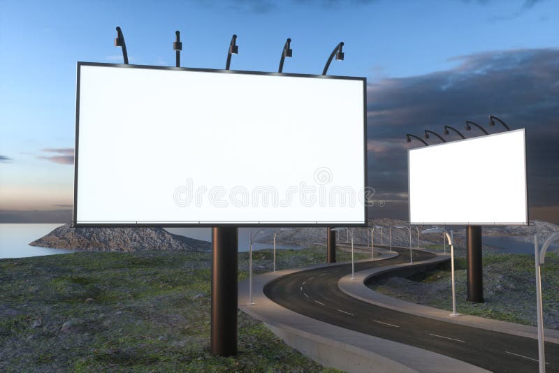 Blank Advertising Board and Winding Road, 3d Rendering Stock Image ...
