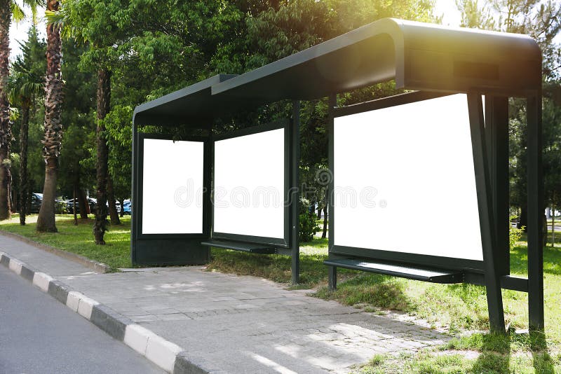 Blank Advertising Boards on Transport Stop. Space for Design Stock ...