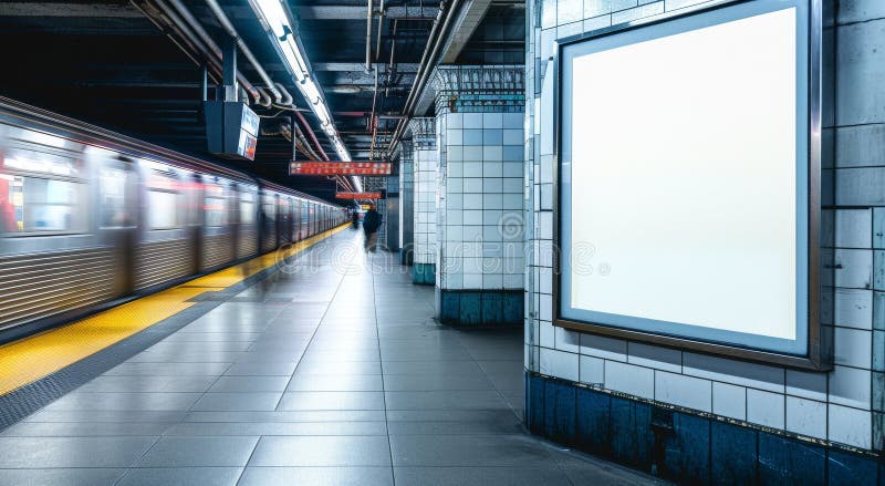 Blank Advertising Sign Mockup in Subway Station Stock Image - Image of ...