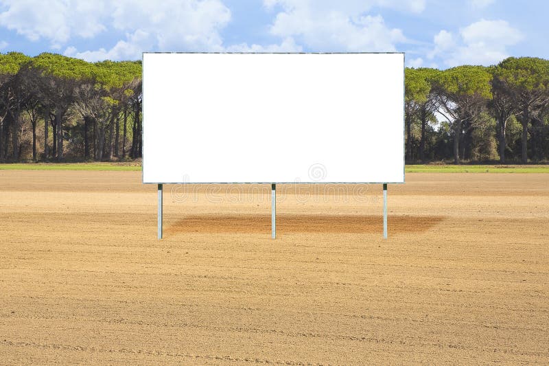 Blank Advertising Signboard in a Flat Land with Trees on Background ...