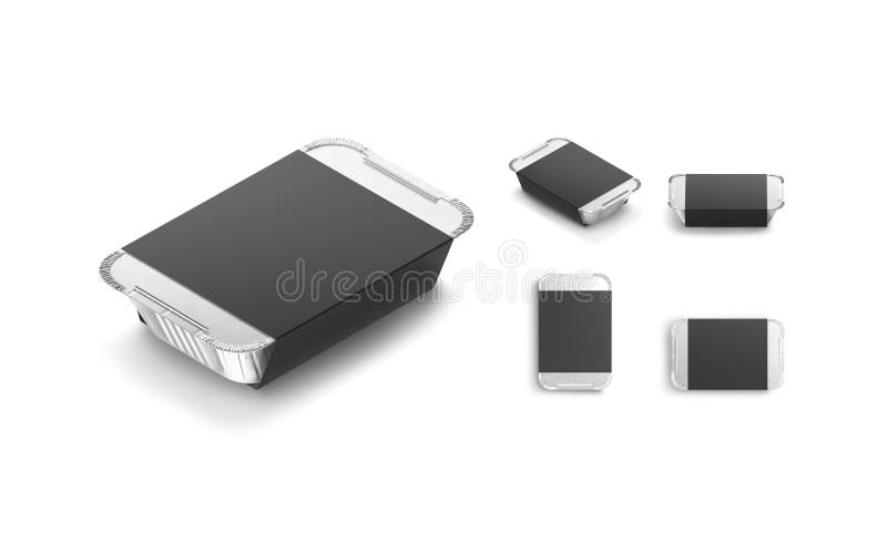 Blank Aluminium Foil Container Black Paper Label Mockup, Different ...