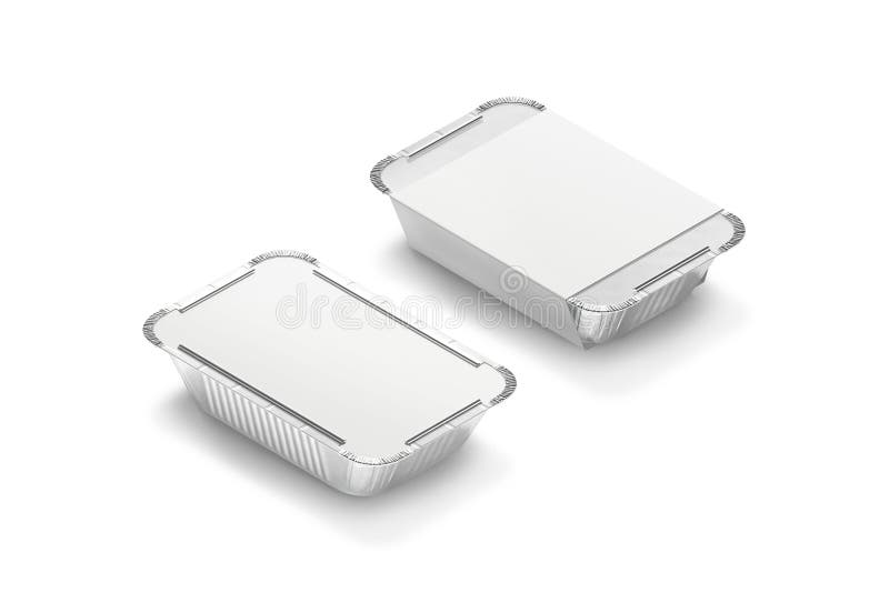 Blank Aluminium Foil Container with White Paper Label Mockup, Isolated ...