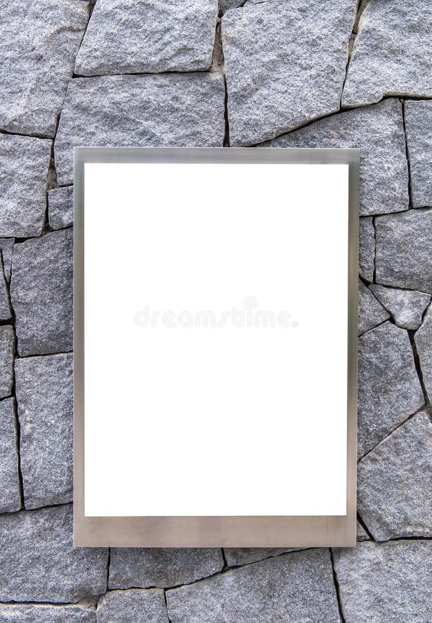 Blank of Aluminum Photo Frame or Empty Poster Billboard on Stone Stock ...
