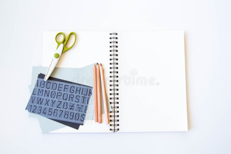 Blank Art Journal Open with Tools To One Side Stock Photo - Image of ...
