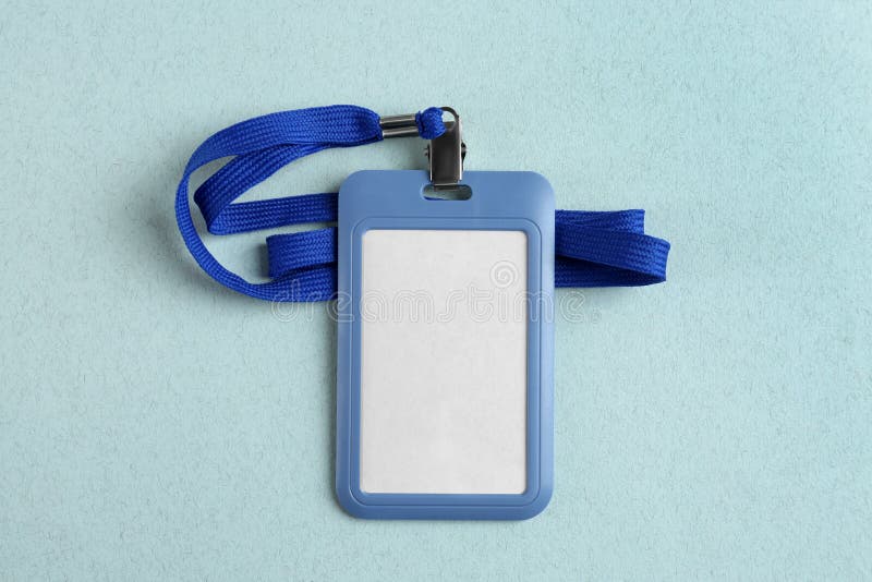 Blank Badge on Light Table, Top View. Mockup for Design Stock Image ...