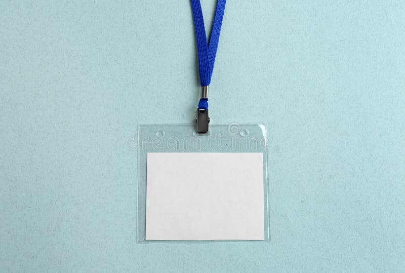 Blank Badge on Light Table, Top View. Mockup for Design Stock Image ...