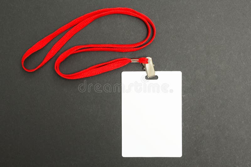 Blank Badge Mockup on Black. Plain Empty Name Tag Mock Up with Red ...