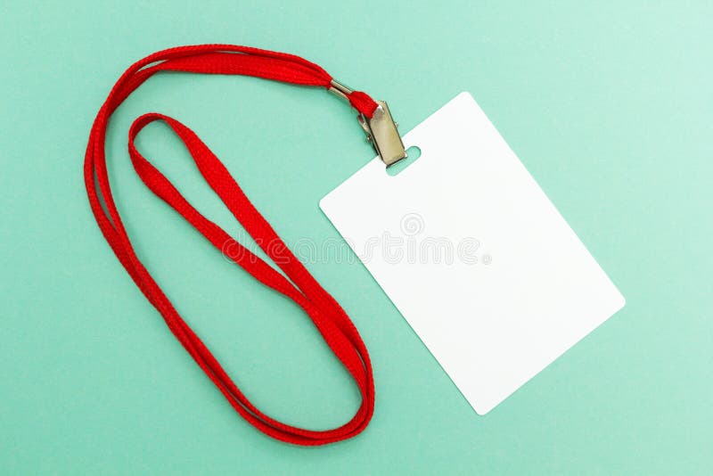 Blank Badge Mockup Isolated on Green. Plain Empty Name Tag with Red ...