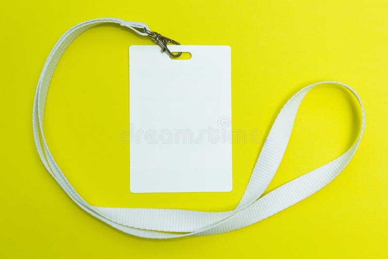 Blank Badge Mockup Isolated on Yellow. Plain Empty Name Tag with String ...