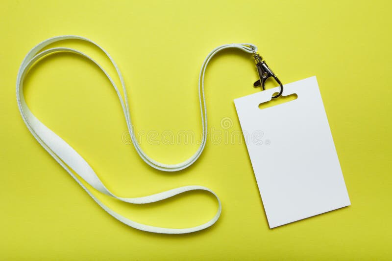Blank Badge Mockup Isolated on Yellow. Plain Empty Name Tag with String ...