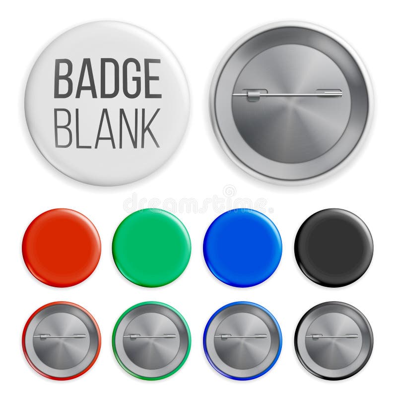 Blank Badges Set Vector. Realistic Illustration. Clean Empty Pin Button ...