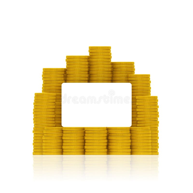 Blank Bank Card on Stack of Golden Coins Stock Illustration ...
