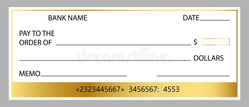 Blank Bank Check Template with Gold Element Stock Vector - Illustration ...