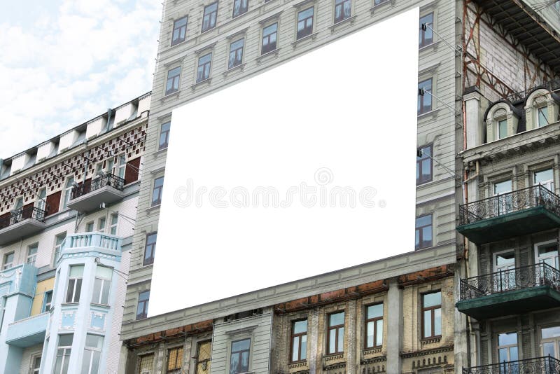 Blank Banner on Building Facade Outdoors. Advertising Board Design ...