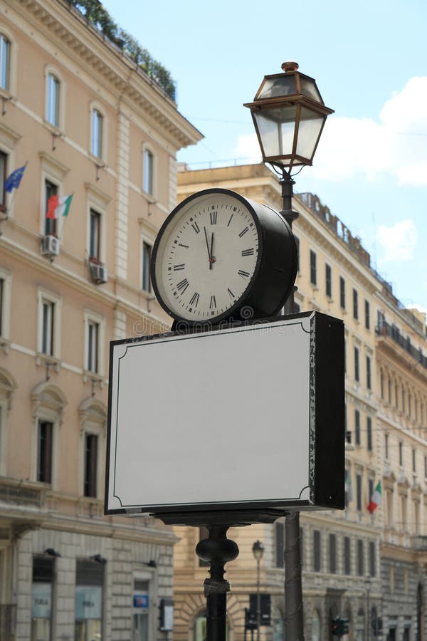 Blank Banner with Clock on Street in Italy Stock Image - Image of ...