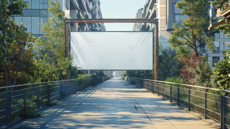 Blank Banner on Pedestrian Bridge for Public Announcements in Urban ...