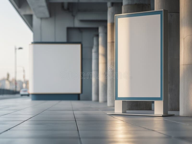 Blank Banner Pylon on the Sidewalk Billboard Mockup. Stock Illustration ...