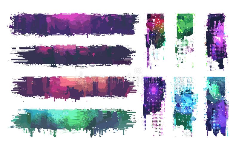 Blank Banners Pixel Art Vector Set. Rectangles Torn Edges Frames ...