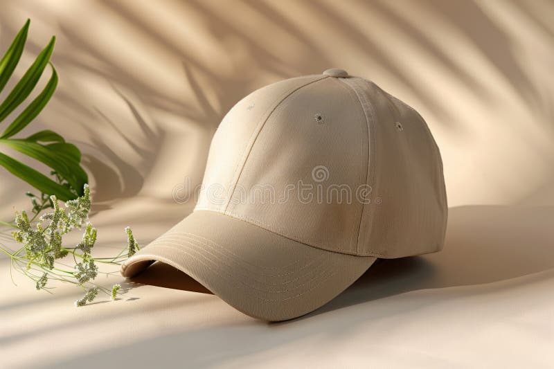A Blank Baseball Cap Mockup with a Tropical Leaf Shadow Overlay. Stock ...