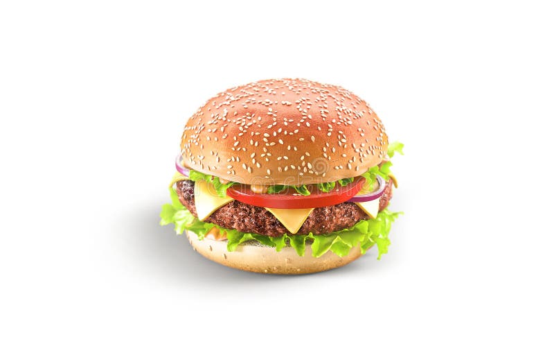 Blank Beef Hamburger with Cheese Mockup, Side View Stock Illustration ...