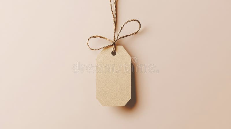Blank Beige Kraft Paper Tag Hanging on Beige Background Stock ...