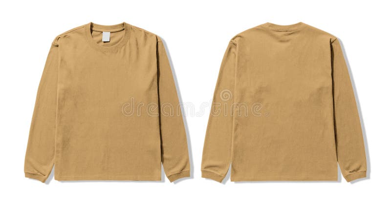 Blank Beige Tshirt Long Sleeve Front and Back View Stock Photo - Image ...