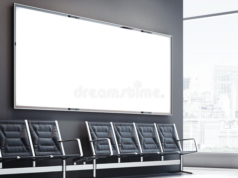 Blank Big Banner in Waiting Hall. 3d Rendering Stock Image - Image of ...