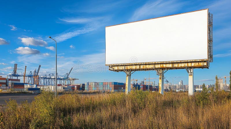 Blank Billboard Ad Space with Container Port in Background Stock ...