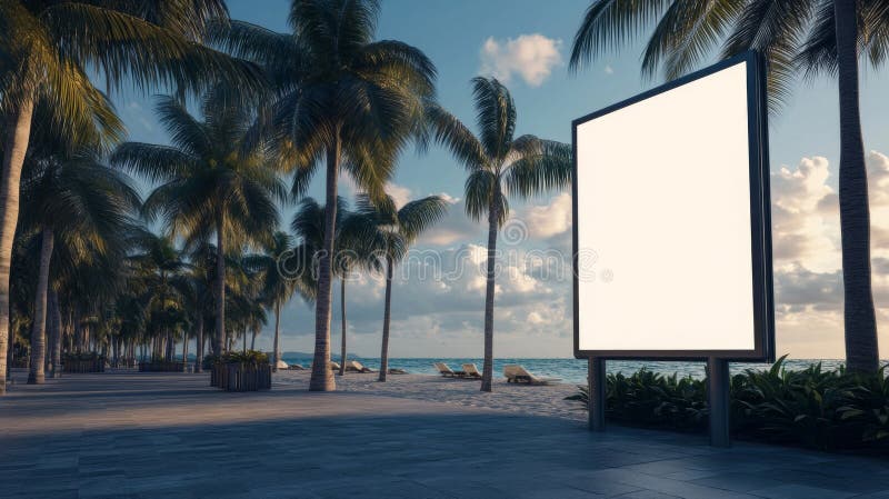 Blank Billboard Ad on Tropical Beach with Palm Trees Stock Illustration ...