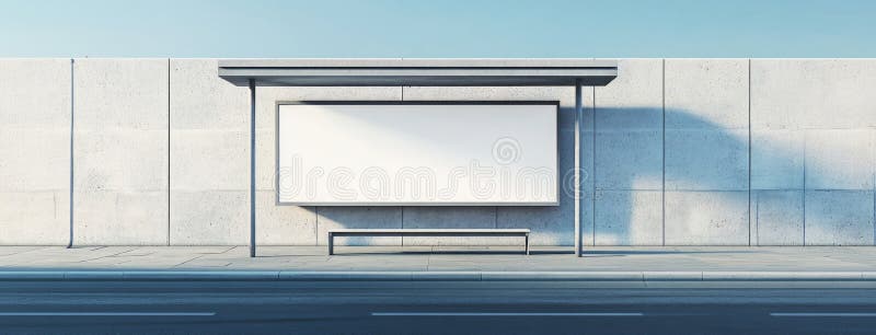 Blank Billboard in a Bus Stop with Concrete Wall and Bench Stock ...