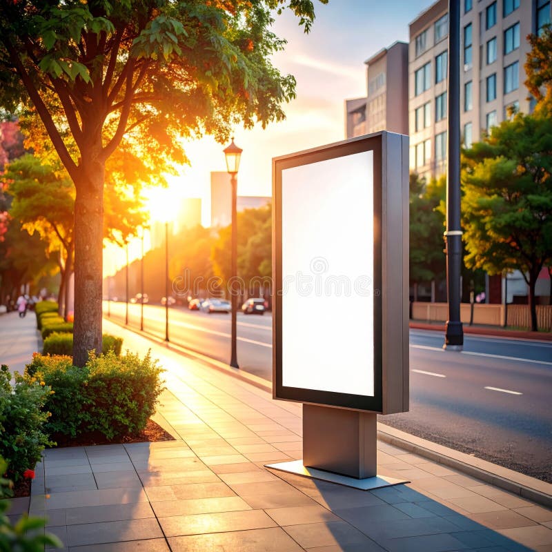 Blank Billboard on City Street at Sunset Stock Illustration ...