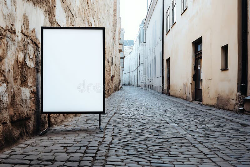 Blank Billboard on Cobblestone Street Stock Illustration - Illustration ...