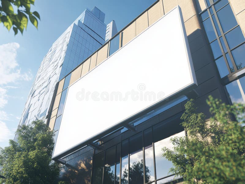 Blank Billboard Display on Modern Architecture Exterior Facade Tall ...