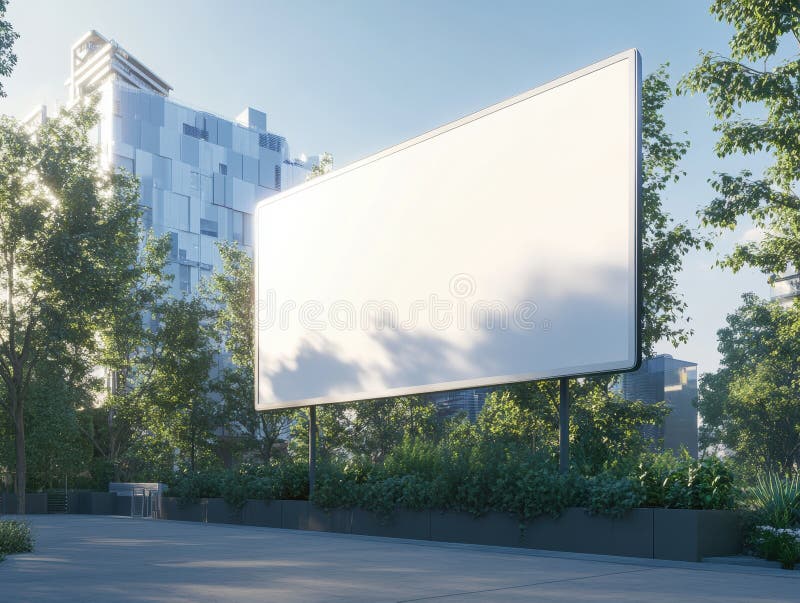 Blank Billboard Displaying an Advertisement among Trees and Modern Building Facade Exterior View ...
