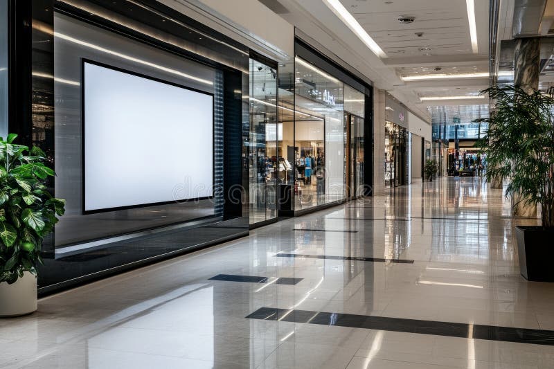 Blank Billboard with Empty Screen in Shopping Mall Stock Illustration ...