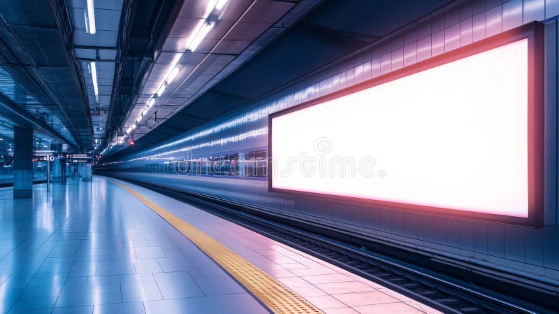 Blank Billboard in an Empty Subway Station Platform Stock Illustration ...