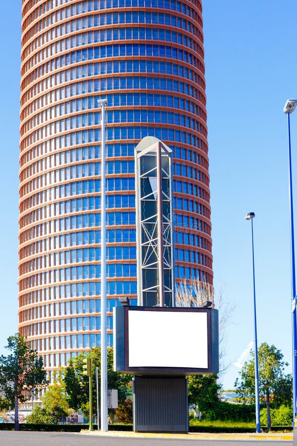 Blank Billboard In Front Of Modern Business Office Skyscraper. Stock ...