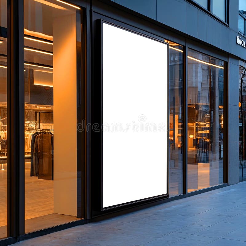 Blank Billboard in Front of Store with Glass Windows and Clothing ...