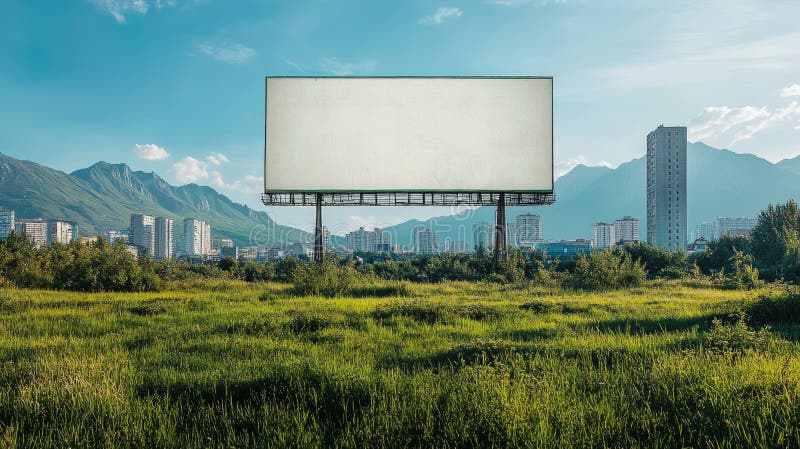 Blank Billboard in a Grassy Field Overlooking a City (1 Stock ...
